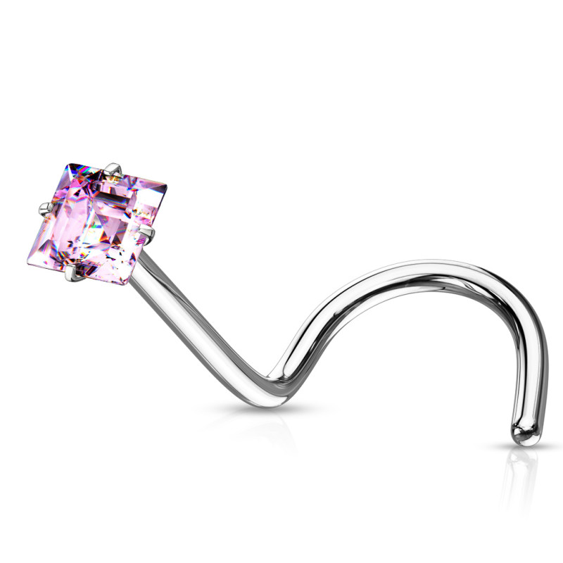 Piercing nez courbé strass carré en 2.5mm