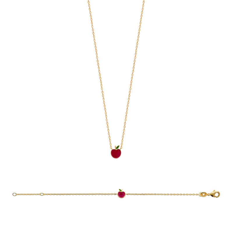 Bracelet plaqué or pomme rouge