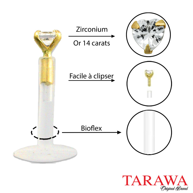 Piercing labret bioflex or 14k cœur