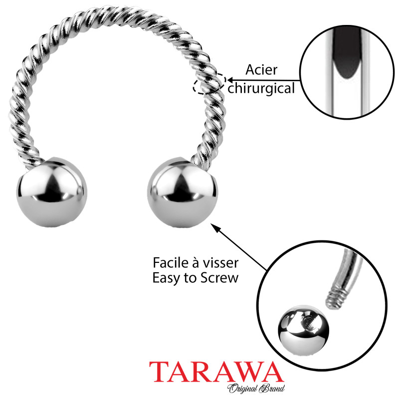 Piercing Fer à cheval acier chirurgical torsadé