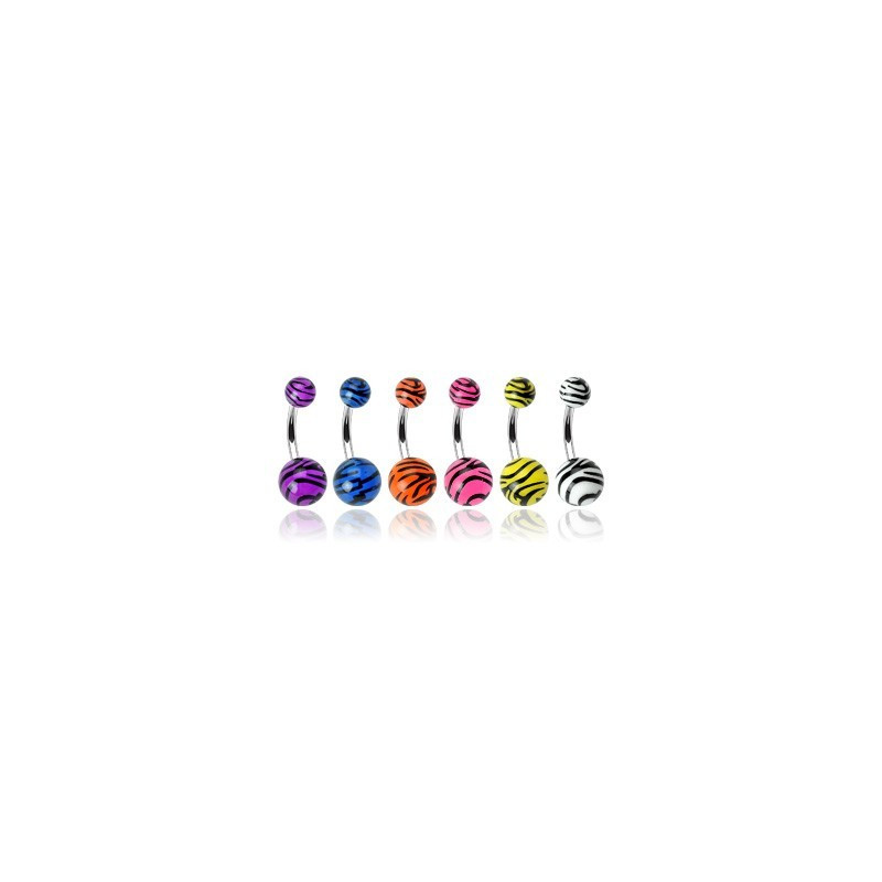 Piercing Nombril fluo zébré noir et bleu - Piercing Tarawa.com