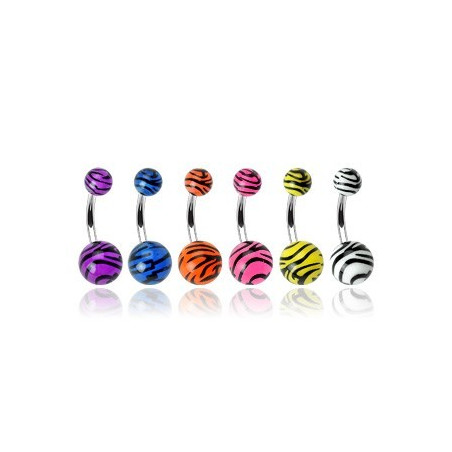 Piercing Nombril fluo zébré noir et bleu - Piercing Tarawa.com